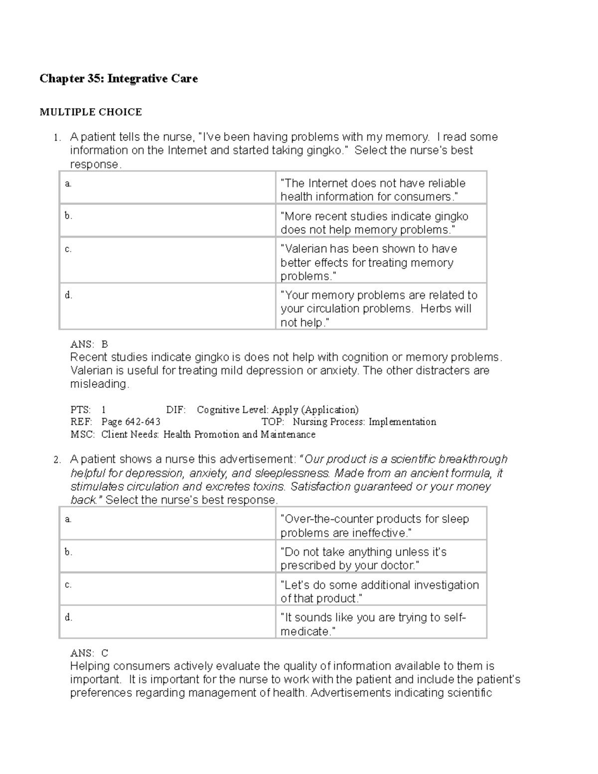 Integrative Care Lecture Notes (Chapter 35) - Key Concepts & Strategies ...