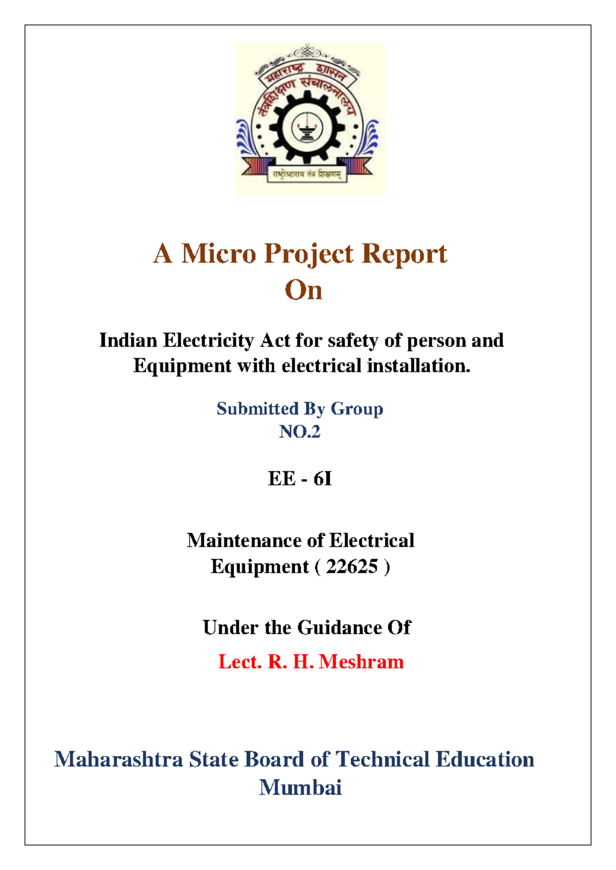 MEE Micro - Project Report on Indian Electricity Act Safety Compliance ...