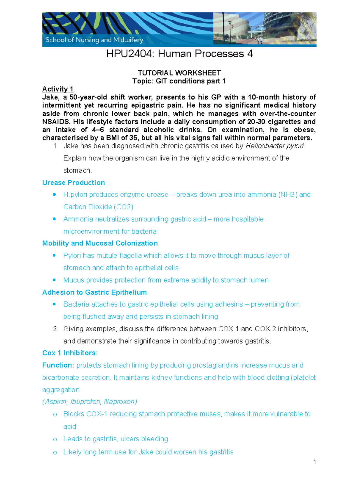 HPU2404: Human Processes 4 TUTORIAL WORKSHEET on GIT Conditions ...