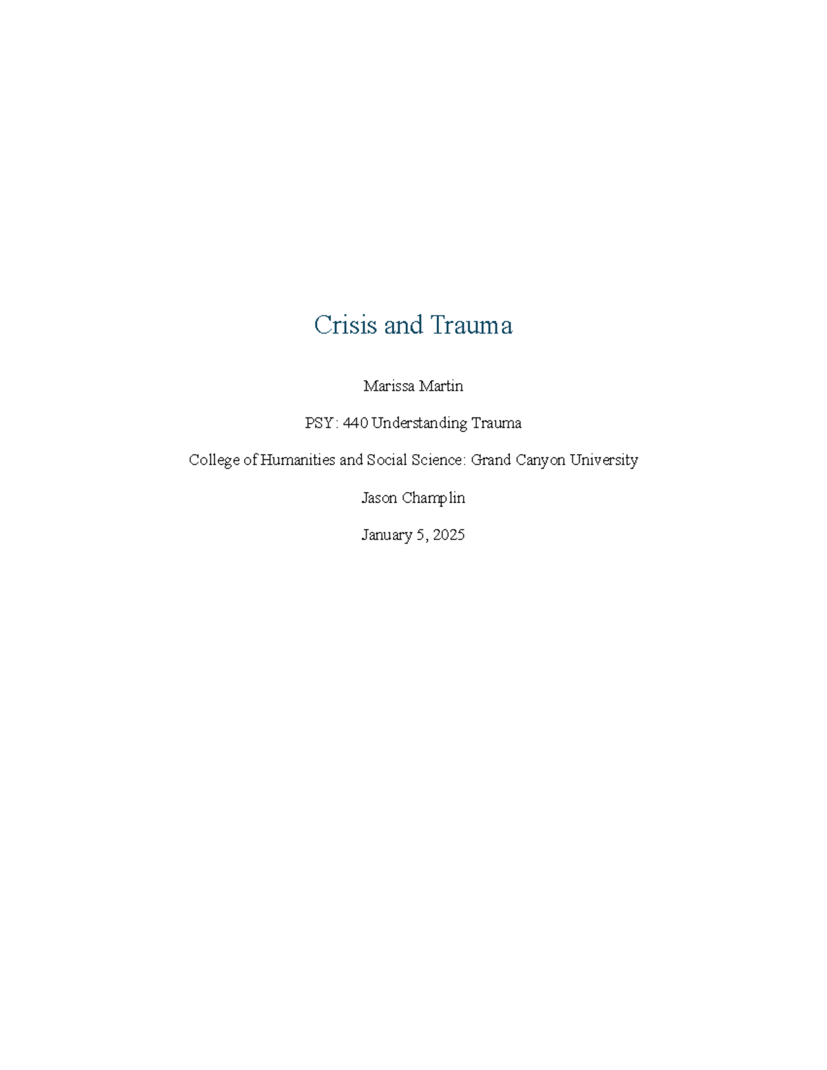 PSY 440 Essay Notes: Understanding Crisis and Trauma Impacts - Studocu