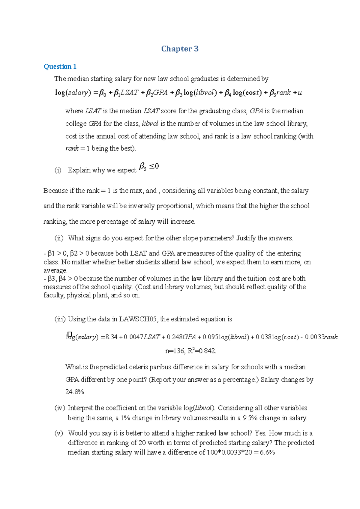 Tutorial 1 - Regression Analysis in Econometrics (Chapter 3) - Studocu