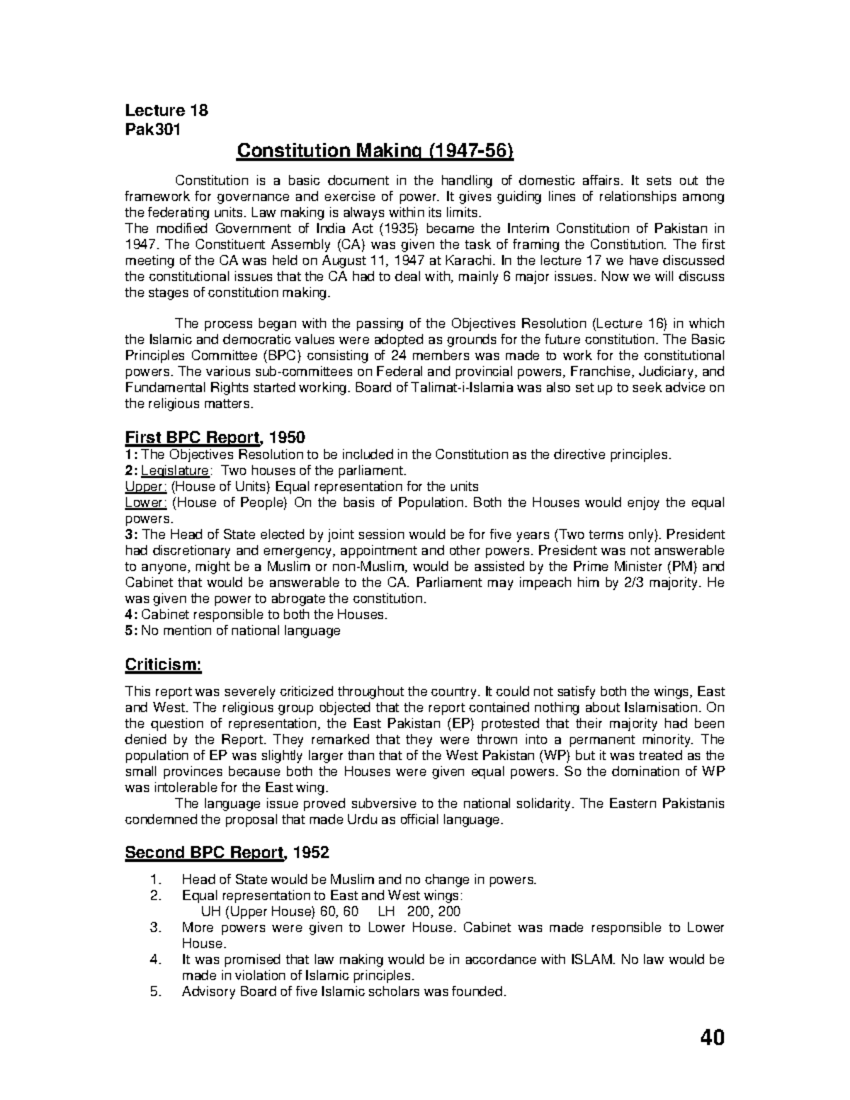 Lecture 18: Pak301 Constitution Making and Its Challenges - Studocu