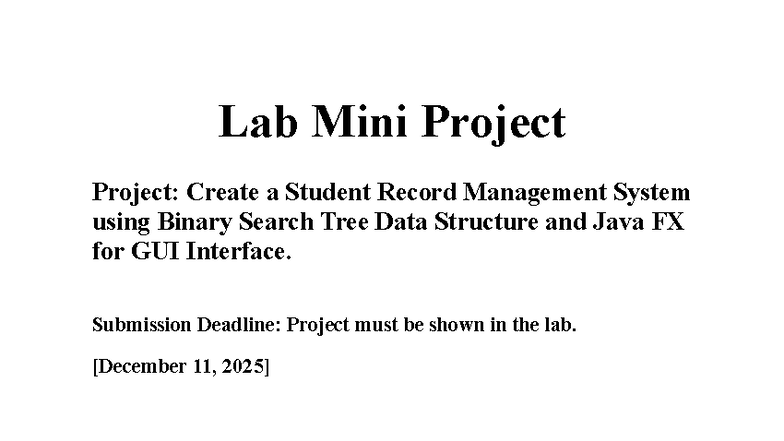 Lab Mini Project CSE207: Student Record Management System with BST in JavaFX - Studocu