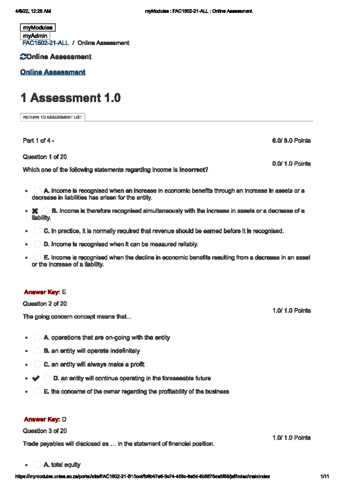 FAC1502 Assessment 1 Quiz - Summary of Overall Performance 2025 - Studocu