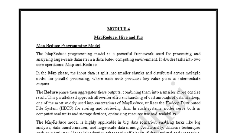BDA Module 4: MapReduce, Hive, and Pig Programming Overview - Studocu