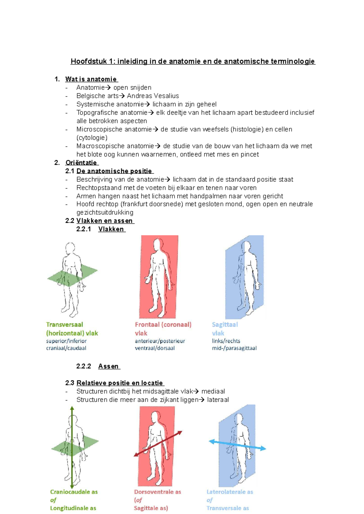 Hoofdstuk 1: Inleiding in Anatomie en Anatomische Terminologie - Studocu