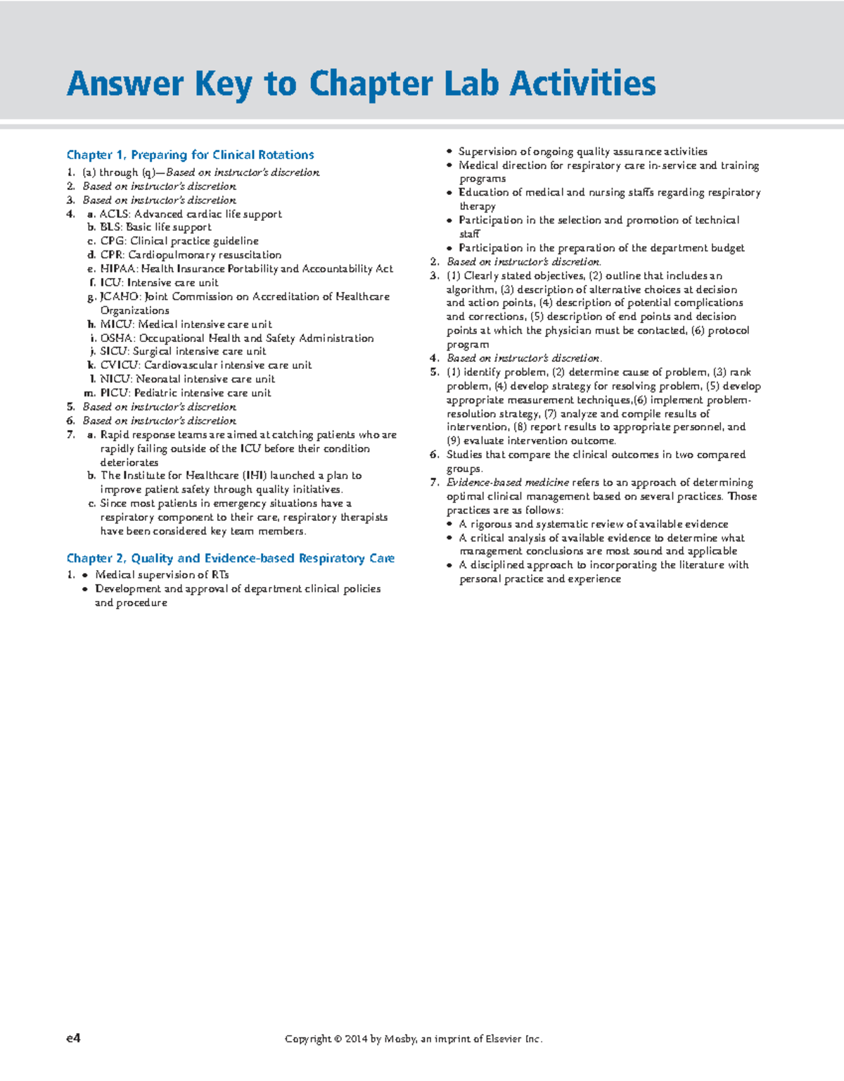 Answer Key to Lab Activities for Clinical Rotations (Chapters 1-12 ...