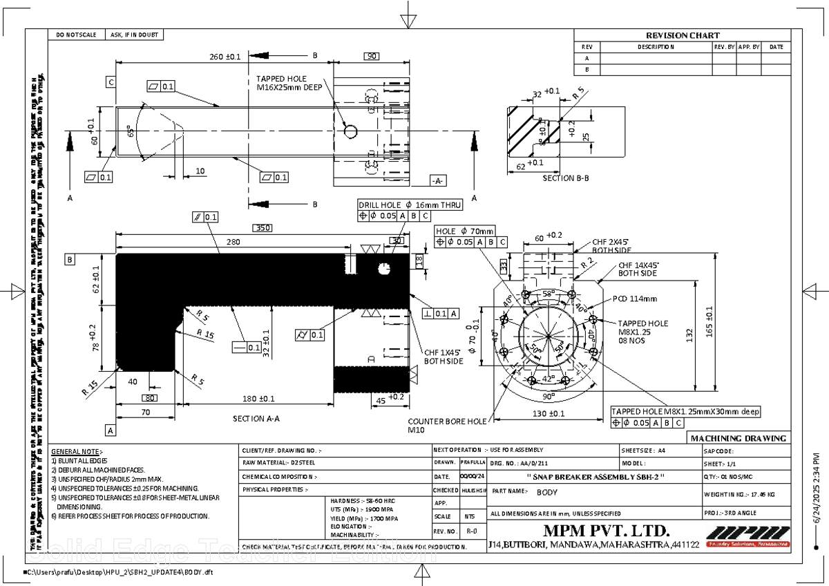Machining Drawing Revision B: Body R1 Analysis (Course Code: MPM) - Studocu