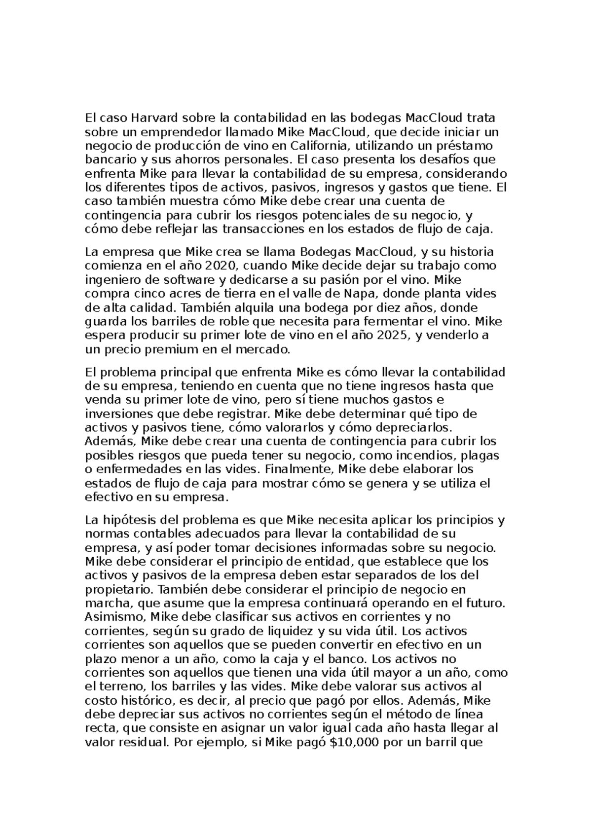 Contabilidad en Bodegas MacCloud: Desafíos y Soluciones (CASO) - Studocu
