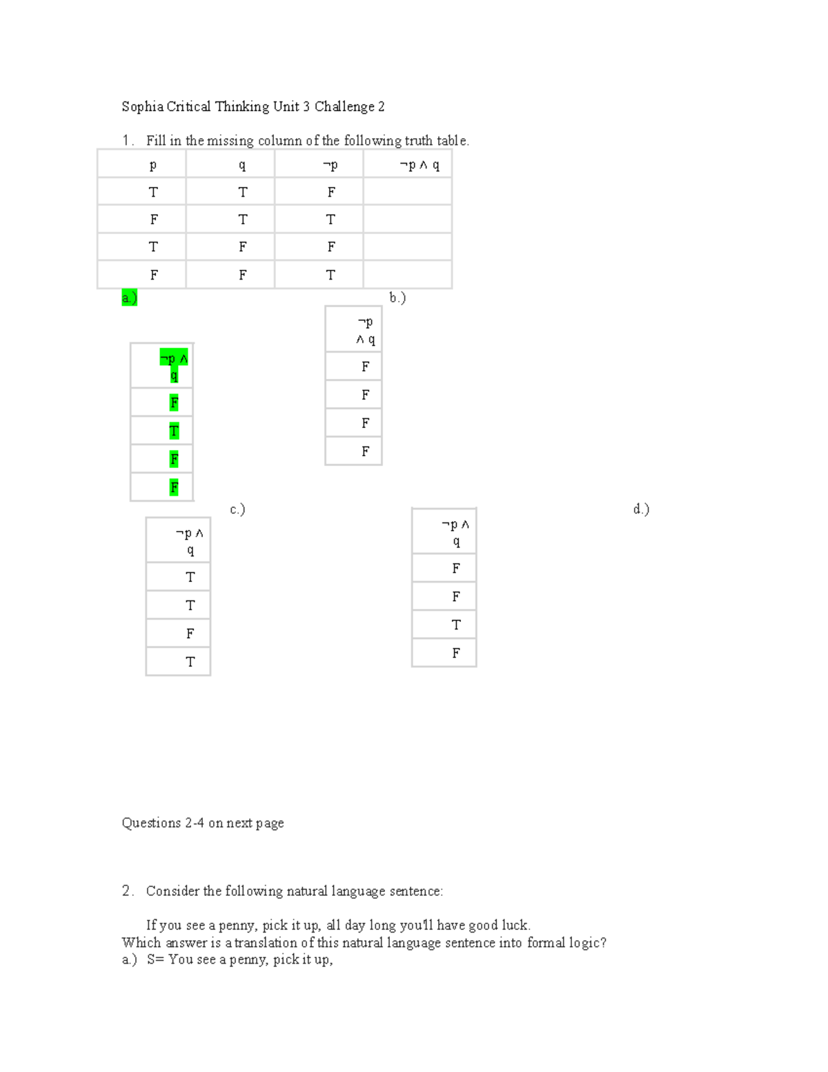 Sophia Critical Thinking Unit 3 Challenge 2 Solutions and Analysis ...