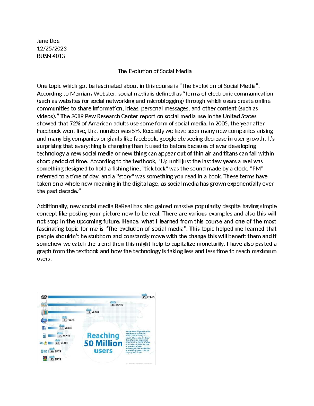 Jane Doe BUSN 4013 Assignment: The Evolution of Social Media - Studocu
