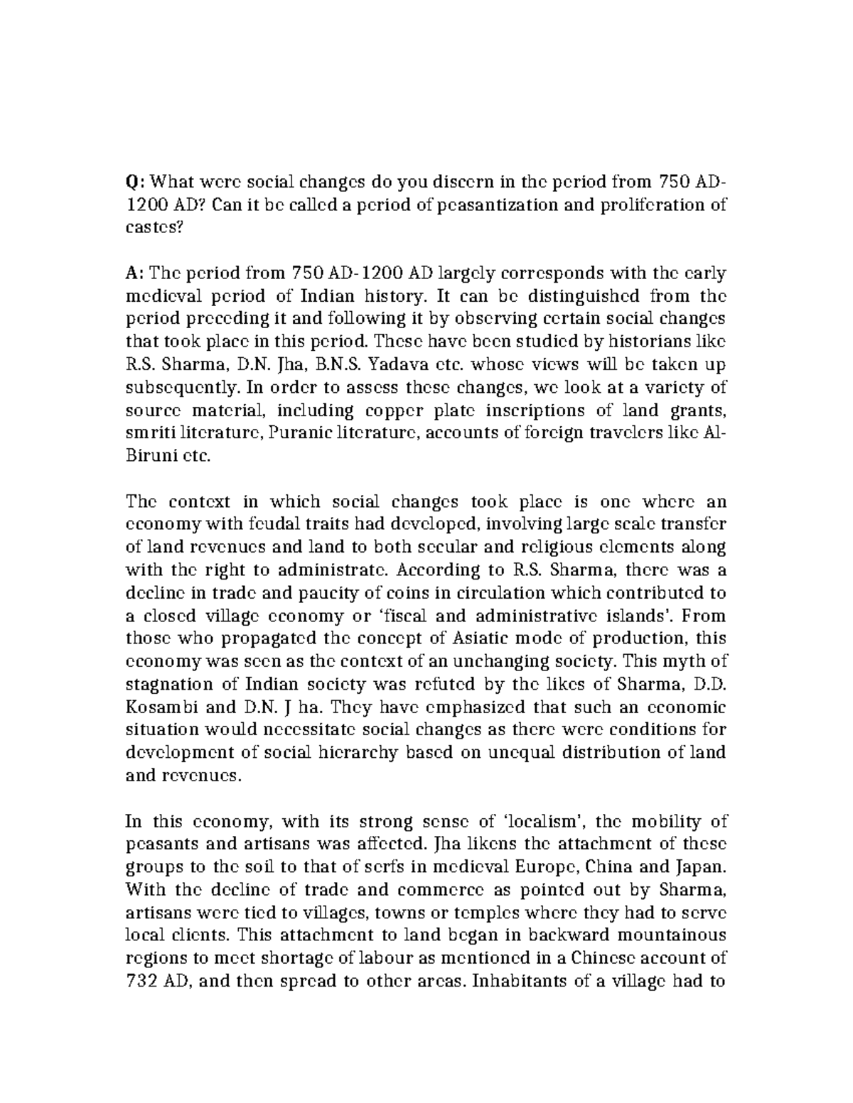 Social Changes in Early Medieval India (750-1200 AD): Peasantization & Caste Proliferation - Studocu