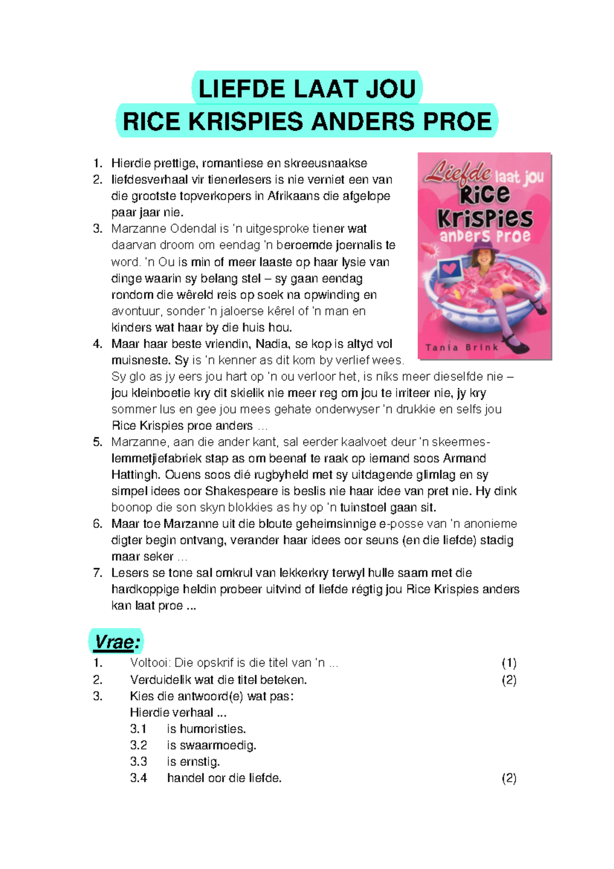 LIEFDE LAAT JOU RICE KRISPIES ANDERS PROE: BEGRIPSTOETS STUDIEGIDS ...