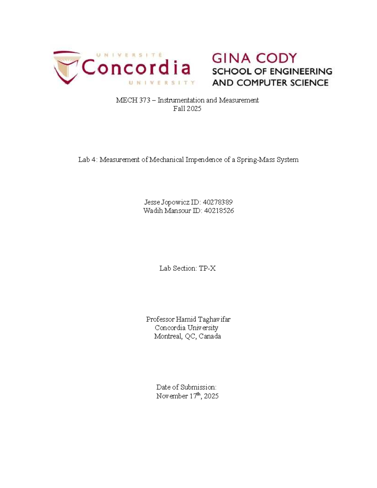 MECH 373 Lab 4: Measurement of Mechanical Impedance Analysis - Studocu