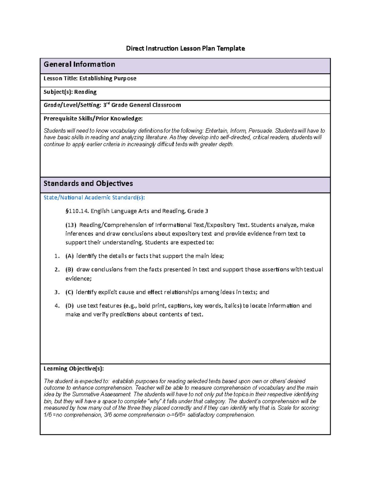 Lsm2 Task 1 - Task 1 - Direct Instruction Lesson Plan Template General Information Lesson Title ...