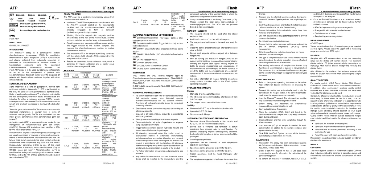 C86003 iFlash AFP Chemiluminescence Immunoassay Analyzer Guide - Studocu