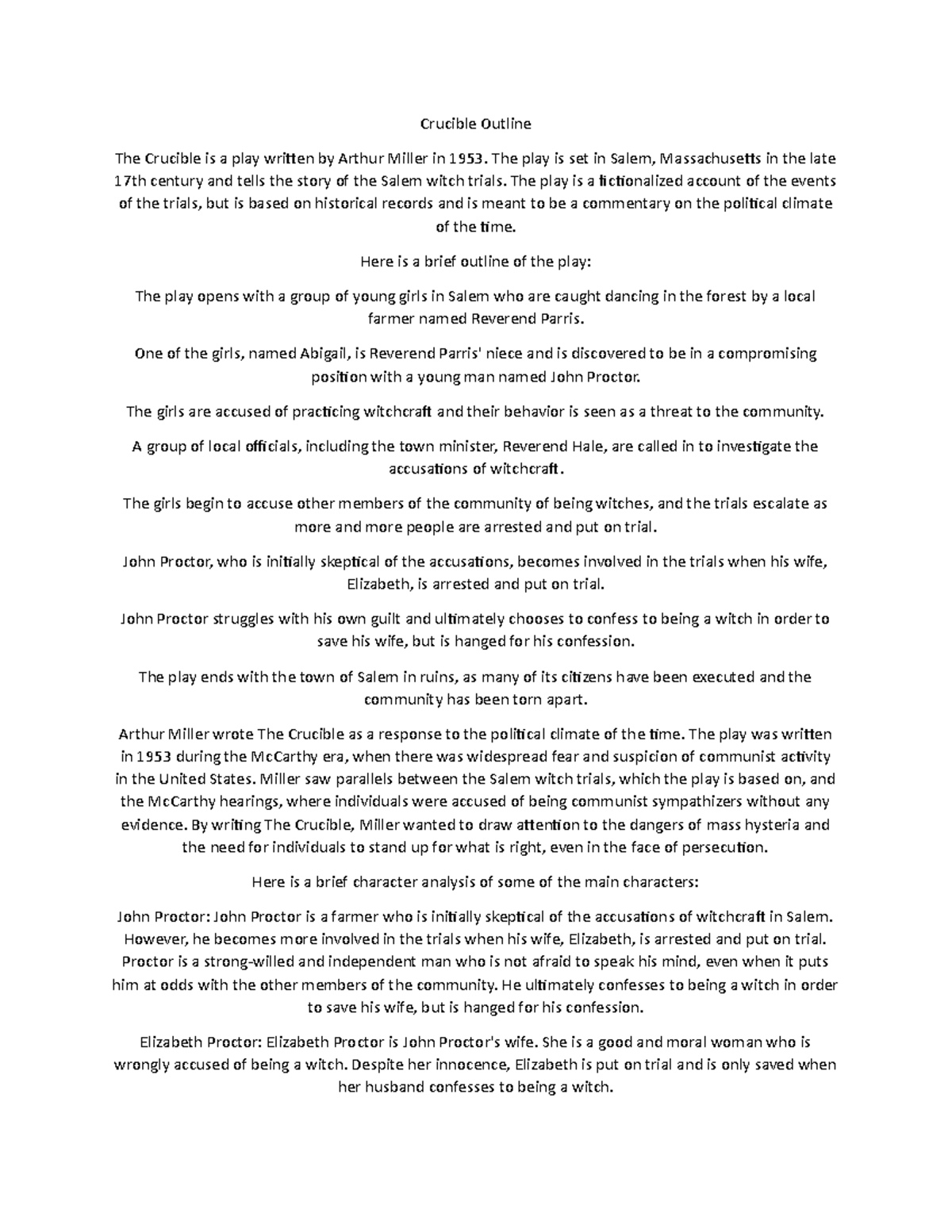 Crucible Outline: Key Themes and Character Analysis in Miller's Play ...