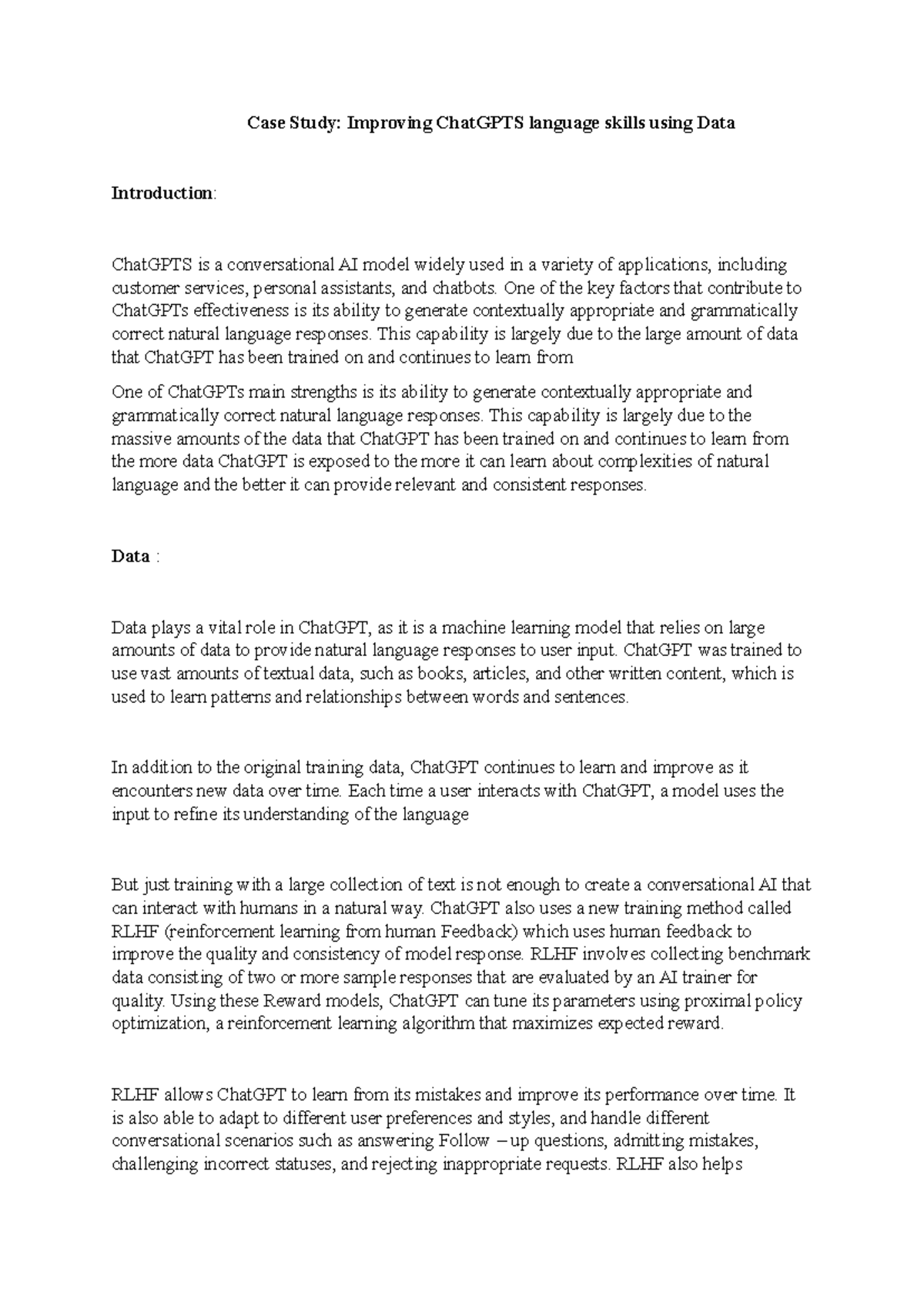 Case Study chatgpt - Case Study: Improving ChatGPTS language skills ...