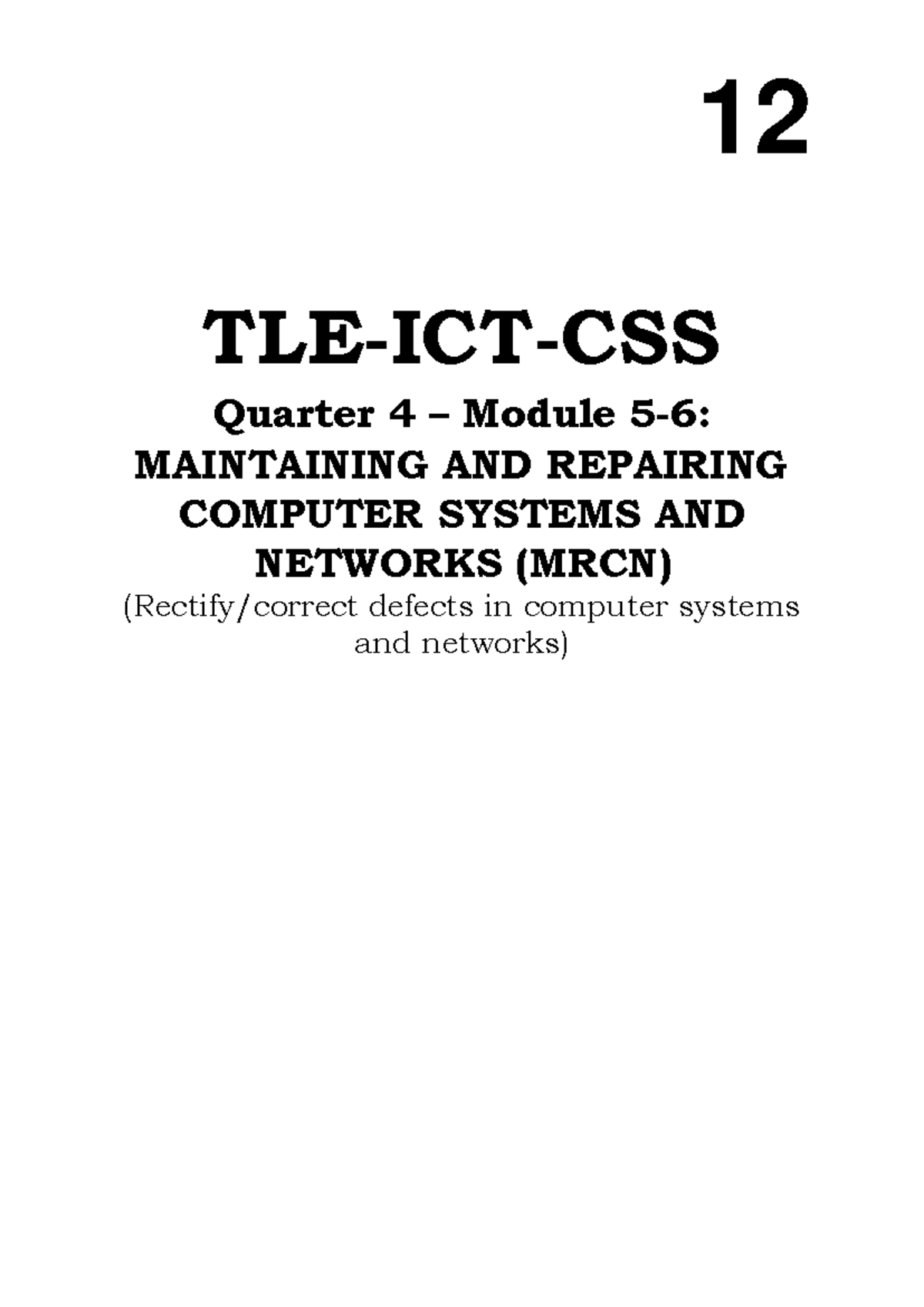 TVL-ICT-CSS-12-Q4 MRCN-Week5-6 - 12 TLE-ICT-CSS Quarter 4 – Module 5-6 ...