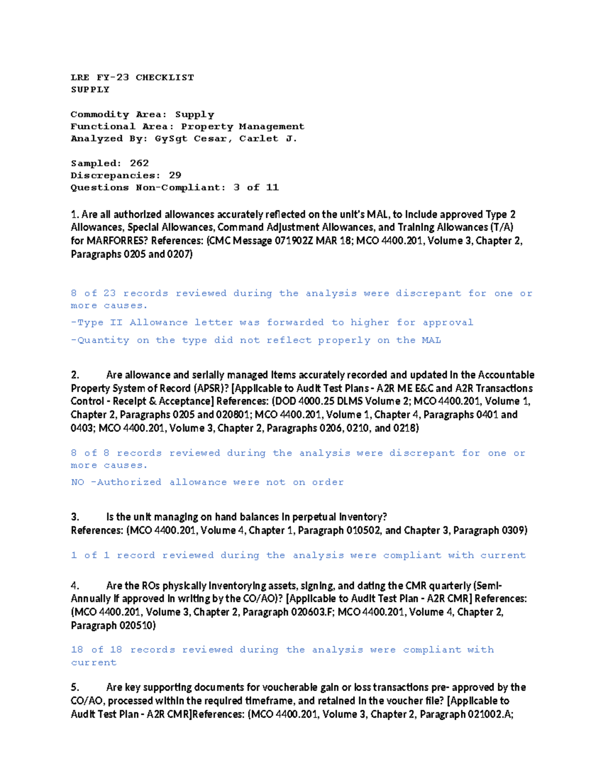 LRE & FSMAO CHECKLISTS: Supply Management Analysis (Dec 2023) - Studocu
