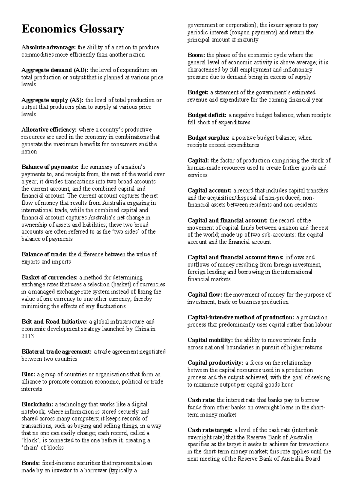 Economics Glossary: Key Terms and Concepts for Understanding Economic ...