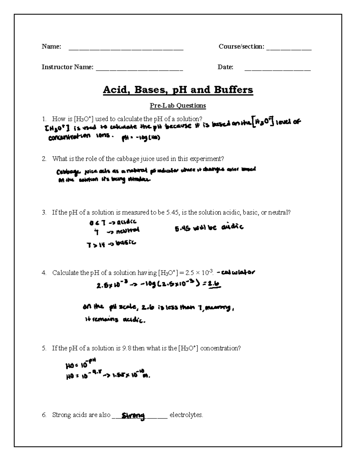 Acid, Bases, pH & Buffers: Experiment 7 Review Guide - Studocu