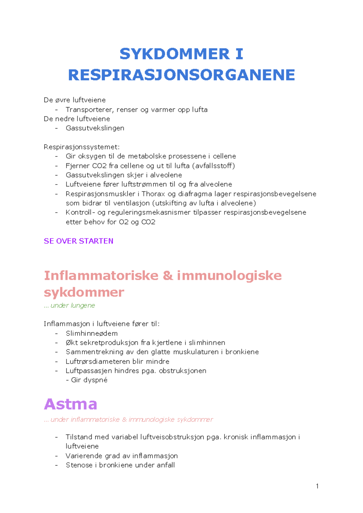 Sykdommer i Respirasjonsorganene: En Oversikt og Behandling (KURS 101 ...