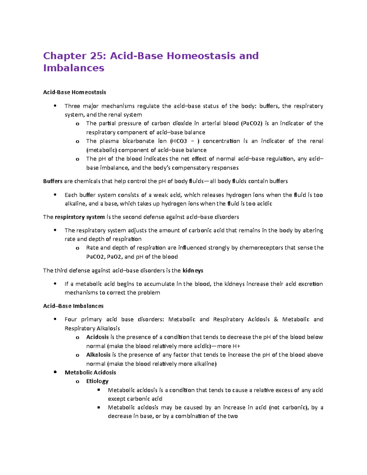Chapter 25: Acid-Base Homeostasis & Imbalances Overview - Studocu