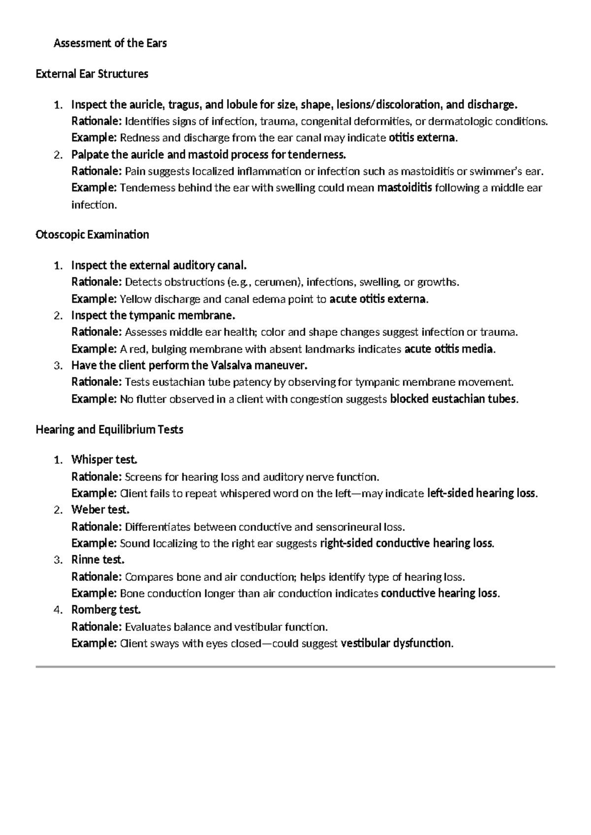 Assessment of the Ears: External Structures & Hearing Tests - Studocu