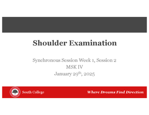 DPT 6320 MSK IV - Upper Extremity: Shoulder Evaluation and Pathology ...