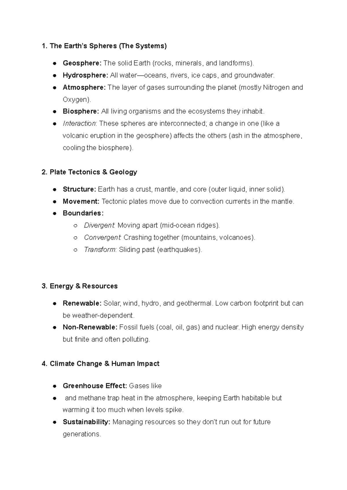 Earth and Environmental Science Notes: Geosphere, Hydrosphere ...