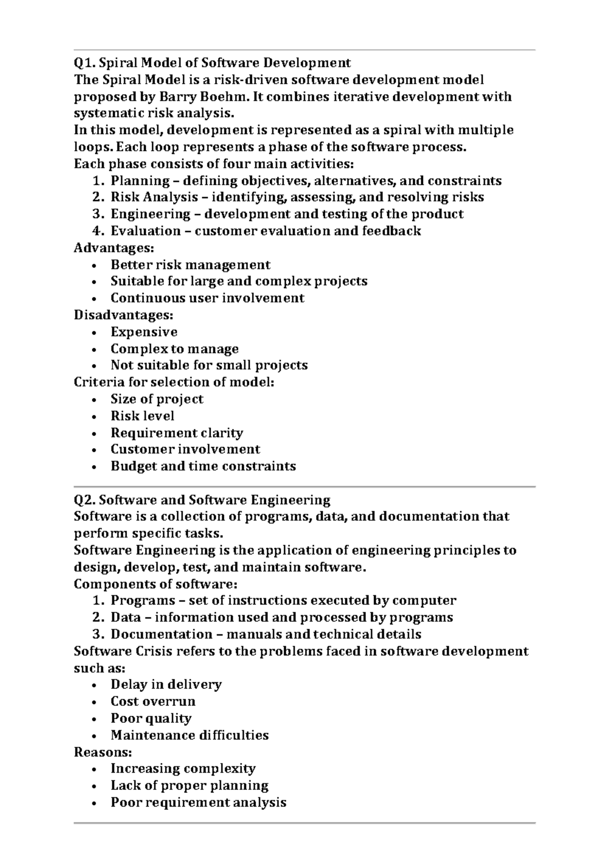 Assignment 1: Spiral Model & Software Development Concepts - Studocu