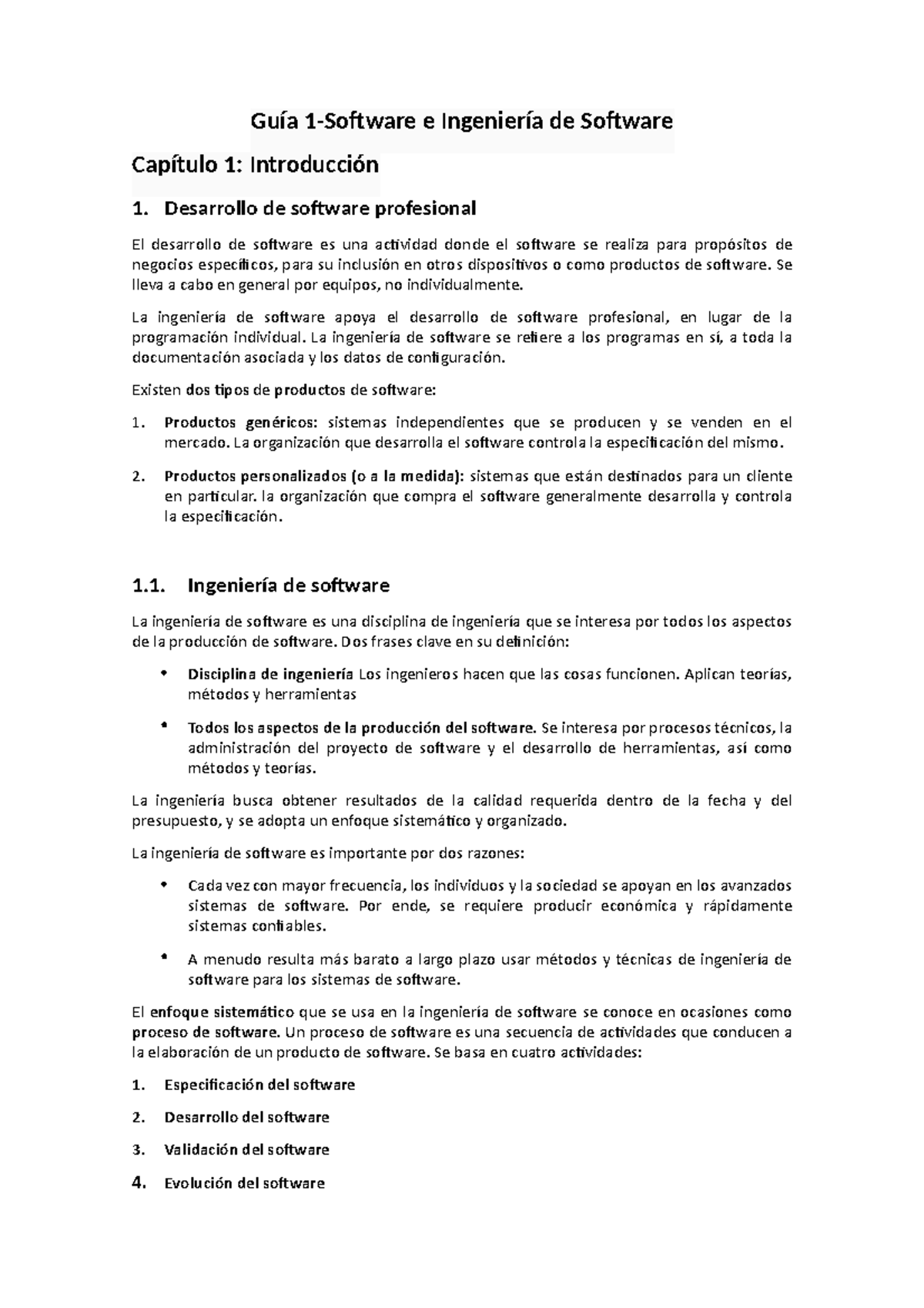 Guía 1 de Ingeniería de So*ware - Primer Parcial YO - Studocu