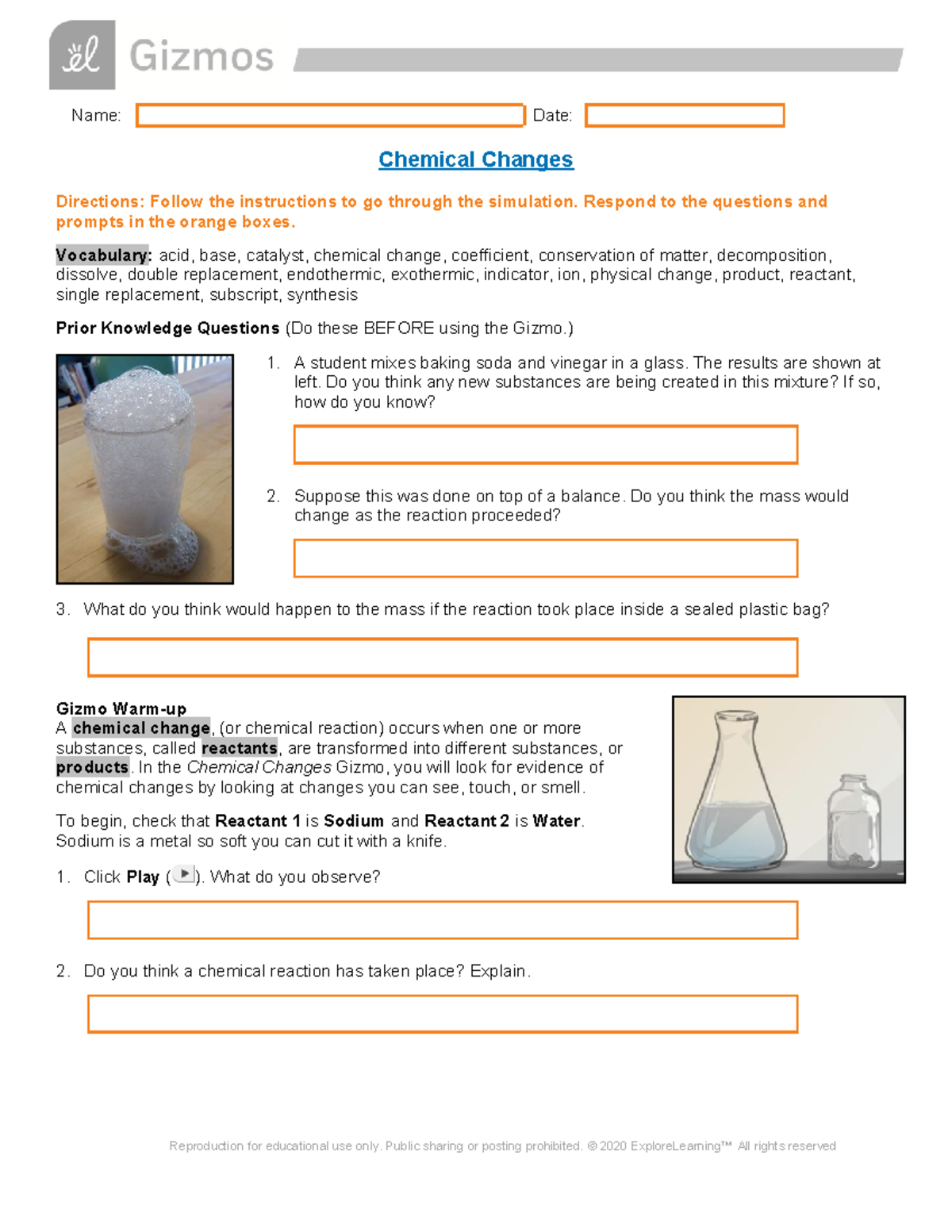 Chemical Changes Lab Activity - SE 2020 - Studocu