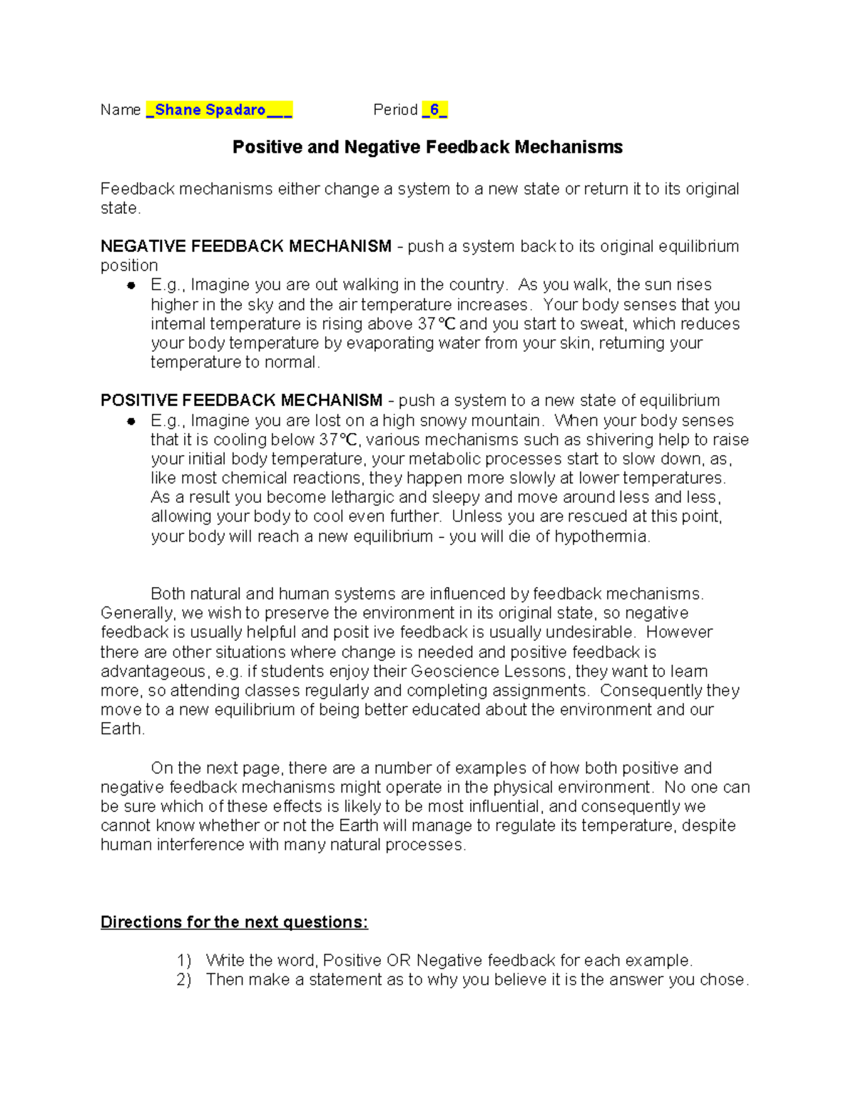 Copy of Day 4: Positive and Negative Feedback Mechanisms (Period 6 ...