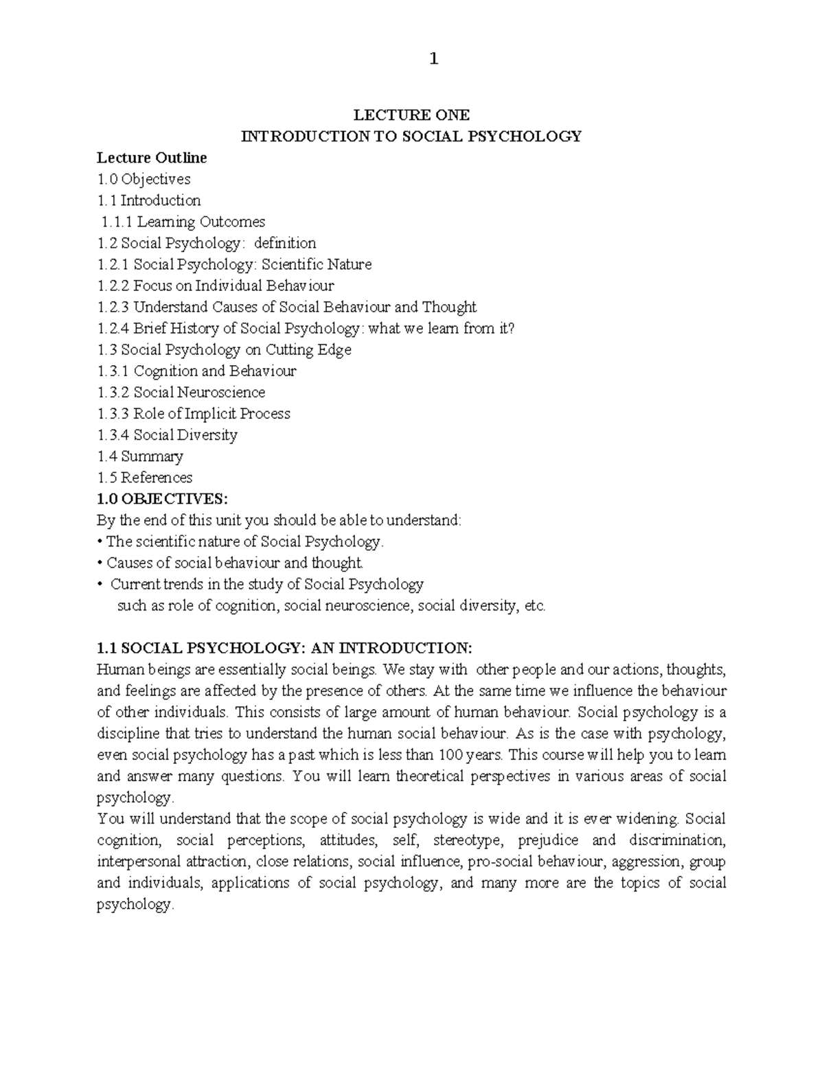 SOC 101: Lecture 1 - Introduction to Social Psychology Notes - Studocu