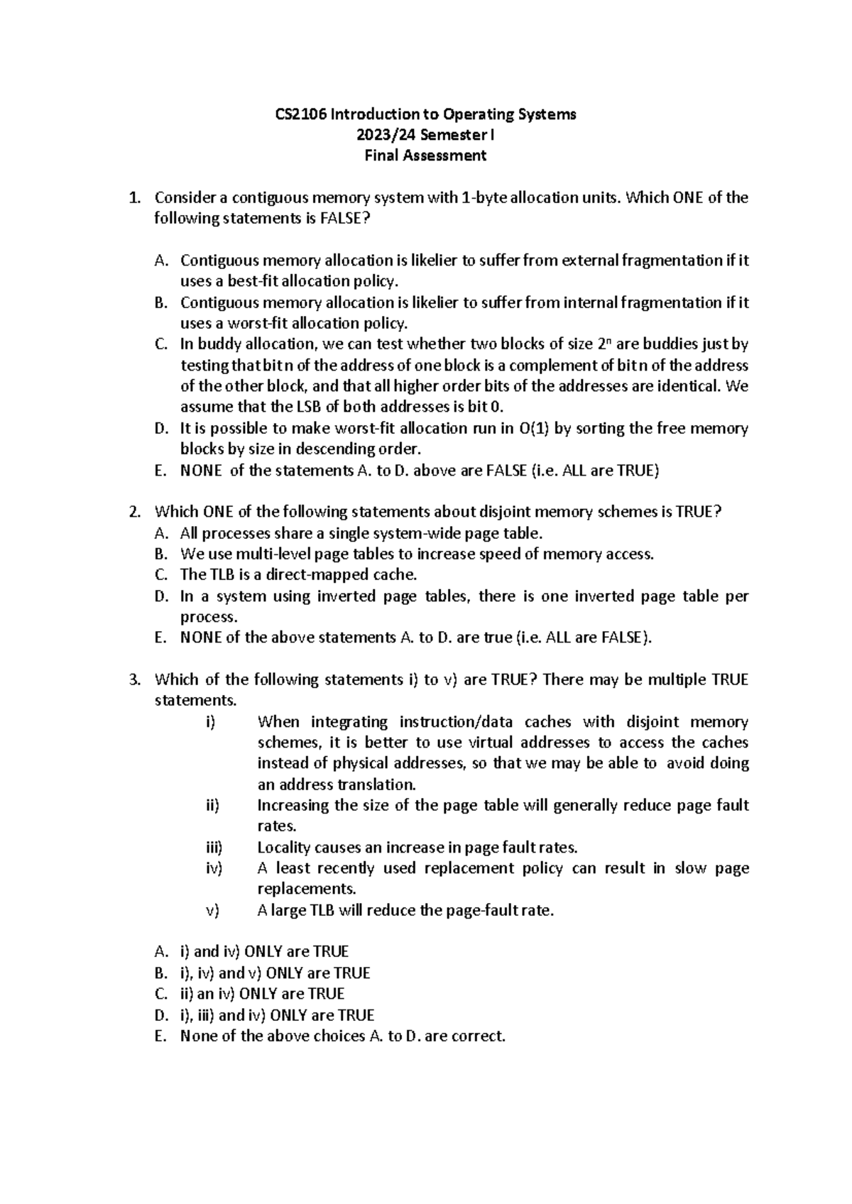 CS2106 Introduction to Operating Systems Semester I Final Exam ...