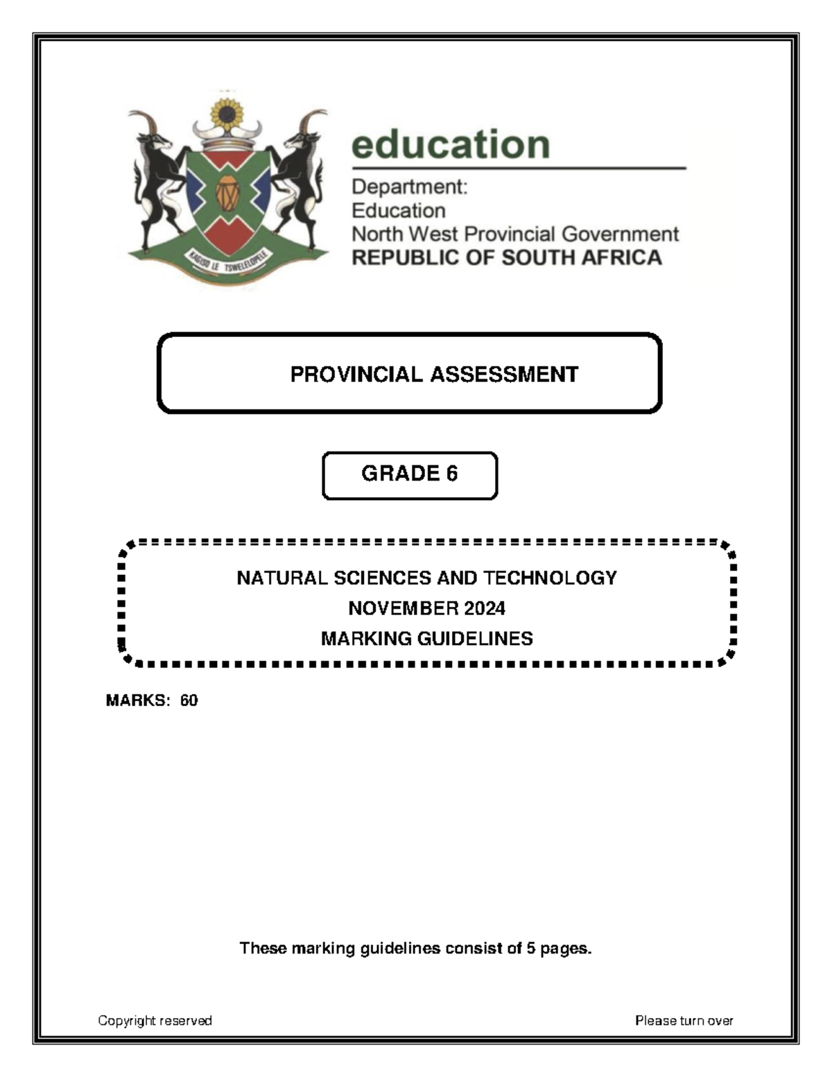 Grade 6 Natural Sciences & Technology Nov 2024 Marking Guidelines - Studocu