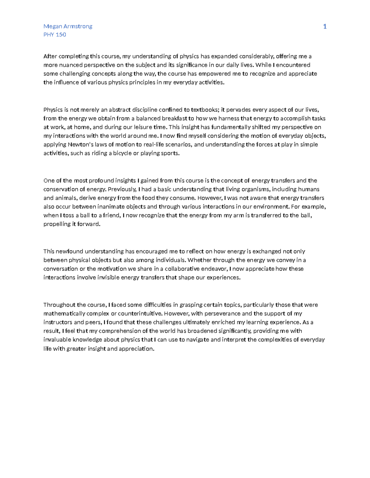 PHY 150 Module 8 - Assignment Reflection on Physics Insights - Studocu