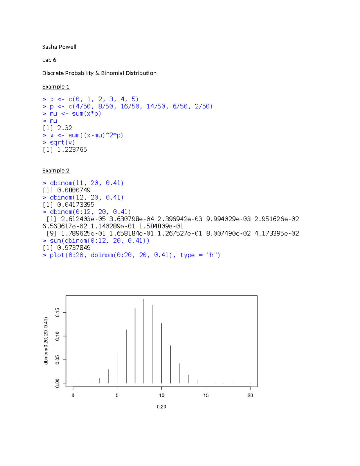 Lab 6 MAT 120 - Answers to Lab 6 - Sasha Powell Lab 6 Discrete ...