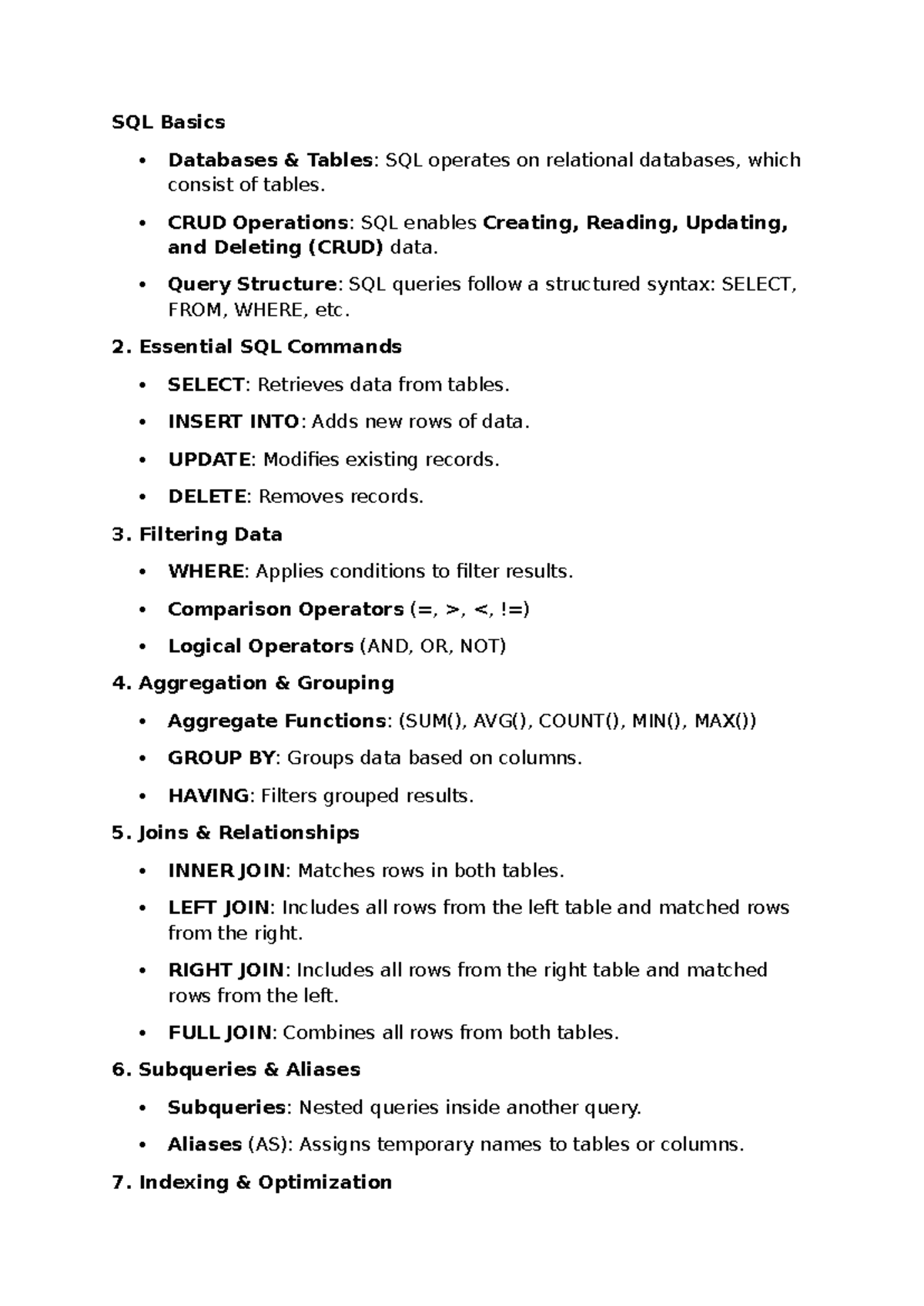 SQL Basics: Understanding Databases, CRUD, Joins & More (SQL101) - Studocu