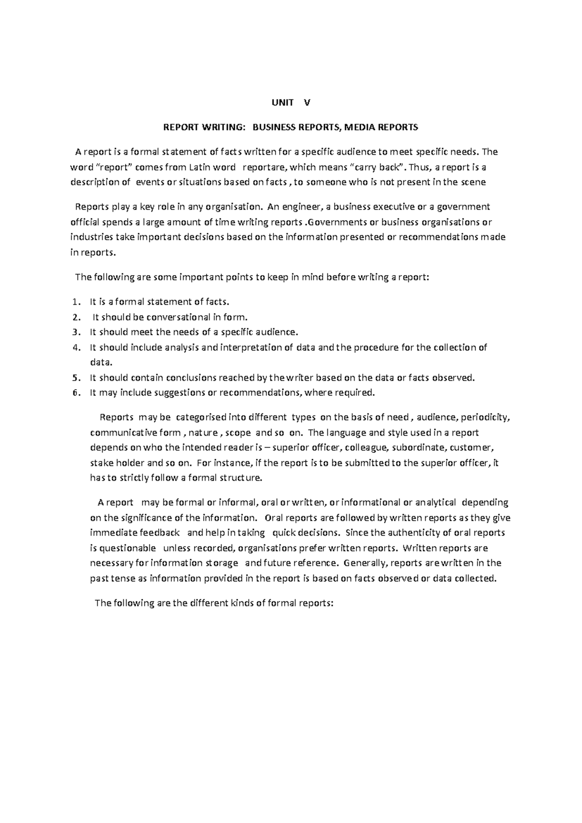Copy of SEM-4 UNIT-3 business reports - UNIT V REPORT WRITING: BUSINESS ...