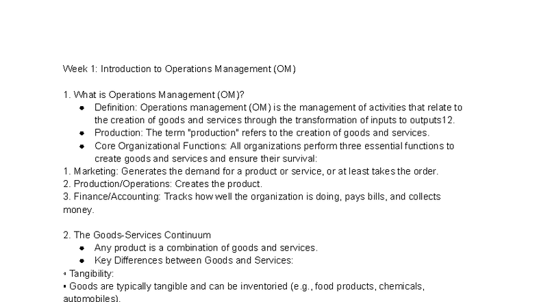 GMS401 Week 1: Intro to Operations Management Overview and Key Concepts - Studocu