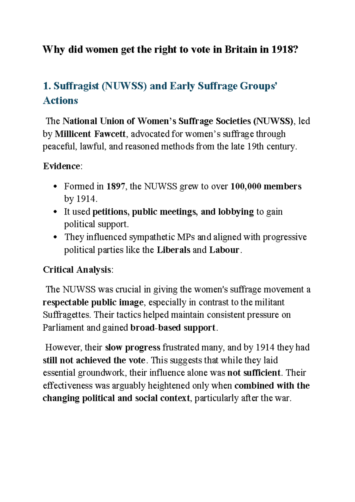 Women’s Suffrage Evidence Bank: The Role of NUWSS & WSPU in 1918 Vote ...
