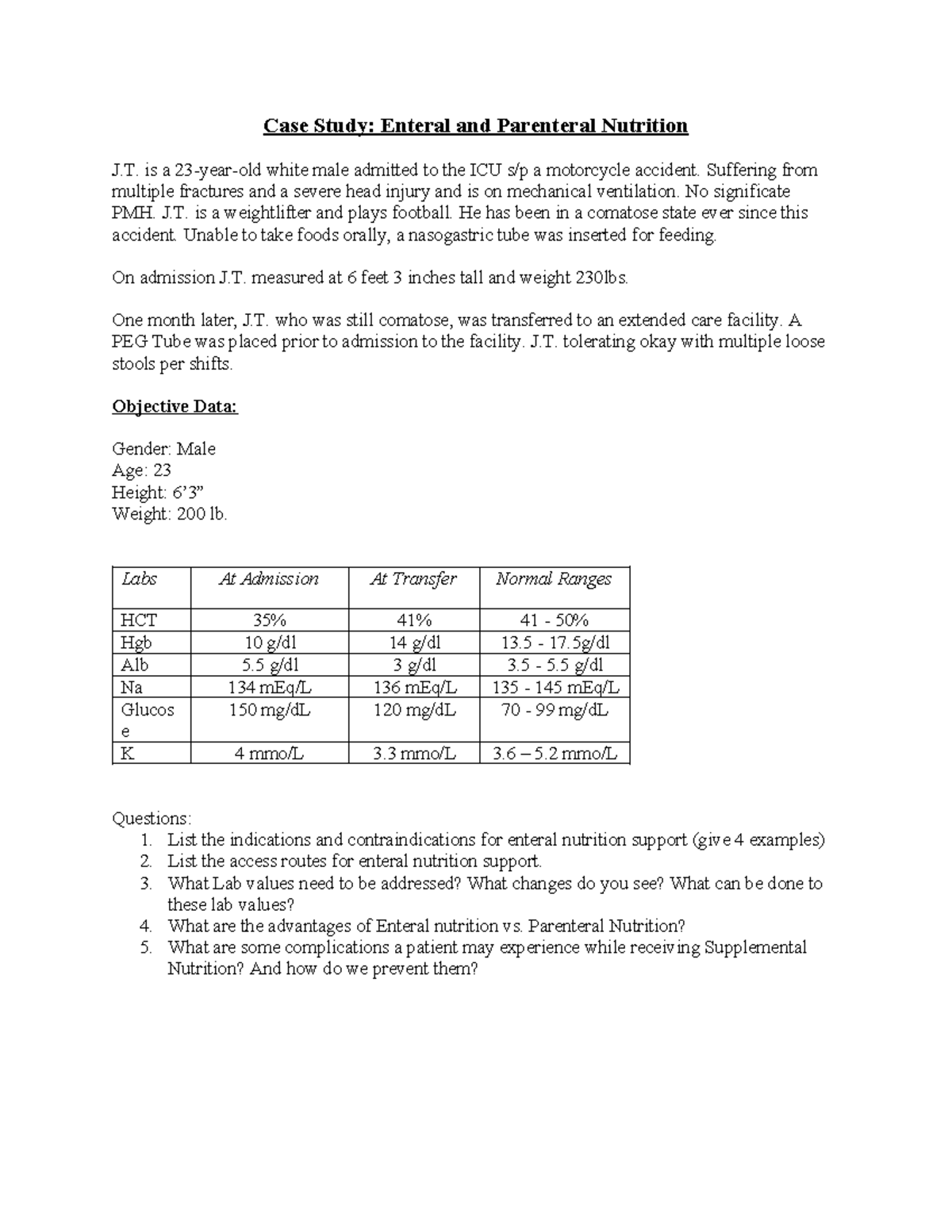 Case Study: Enteral vs Parenteral Nutrition for ICU Patient Care - Studocu