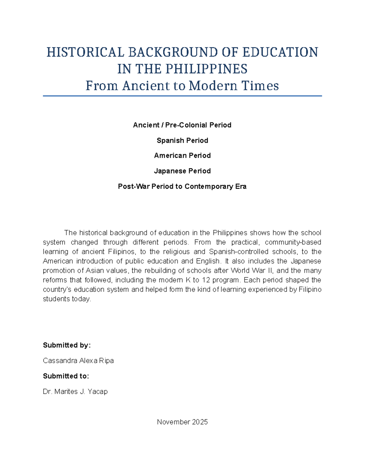 HIST 101: Historical Background of Education in the Philippines - Studocu