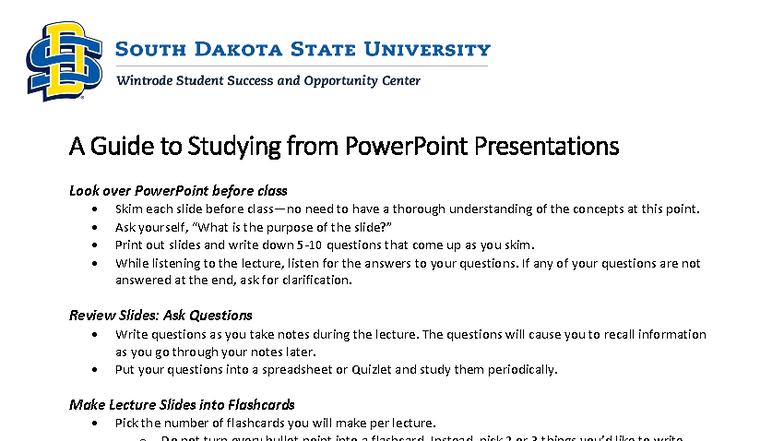 Study Guide: Effective Strategies for PowerPoint Lectures - Studocu