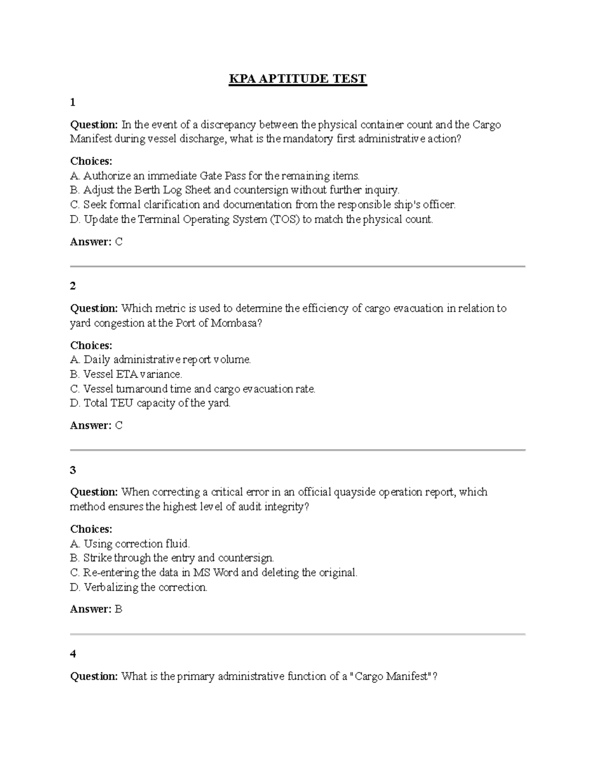 Artisan KPA Aptitude Test: Key Questions & Answers - Studocu
