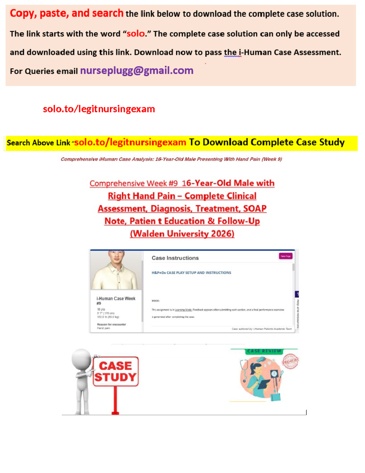 Verified i-Human Week #9 Case Study: 16-Year-Old Male with Hand Pain ...