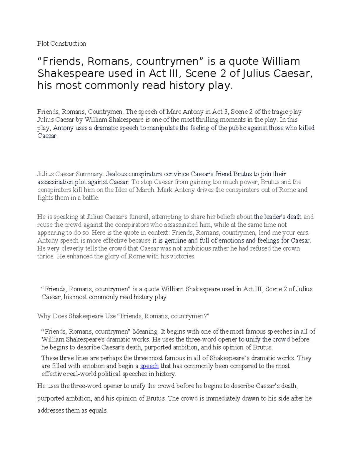 Antony Speech Analysis-1 - Antony Argument Close Read Act 3 - Scene 2 ...